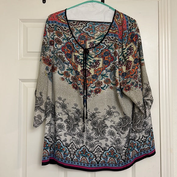 Dress Barn | Tops | Dressbarn Bohemian Peasant Print Blouse 34 Button ...